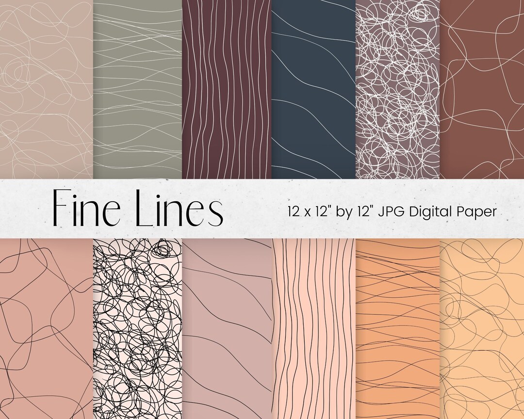 Abstract Fine Line Art Digital Paper, Beige Minimalist Texture ...