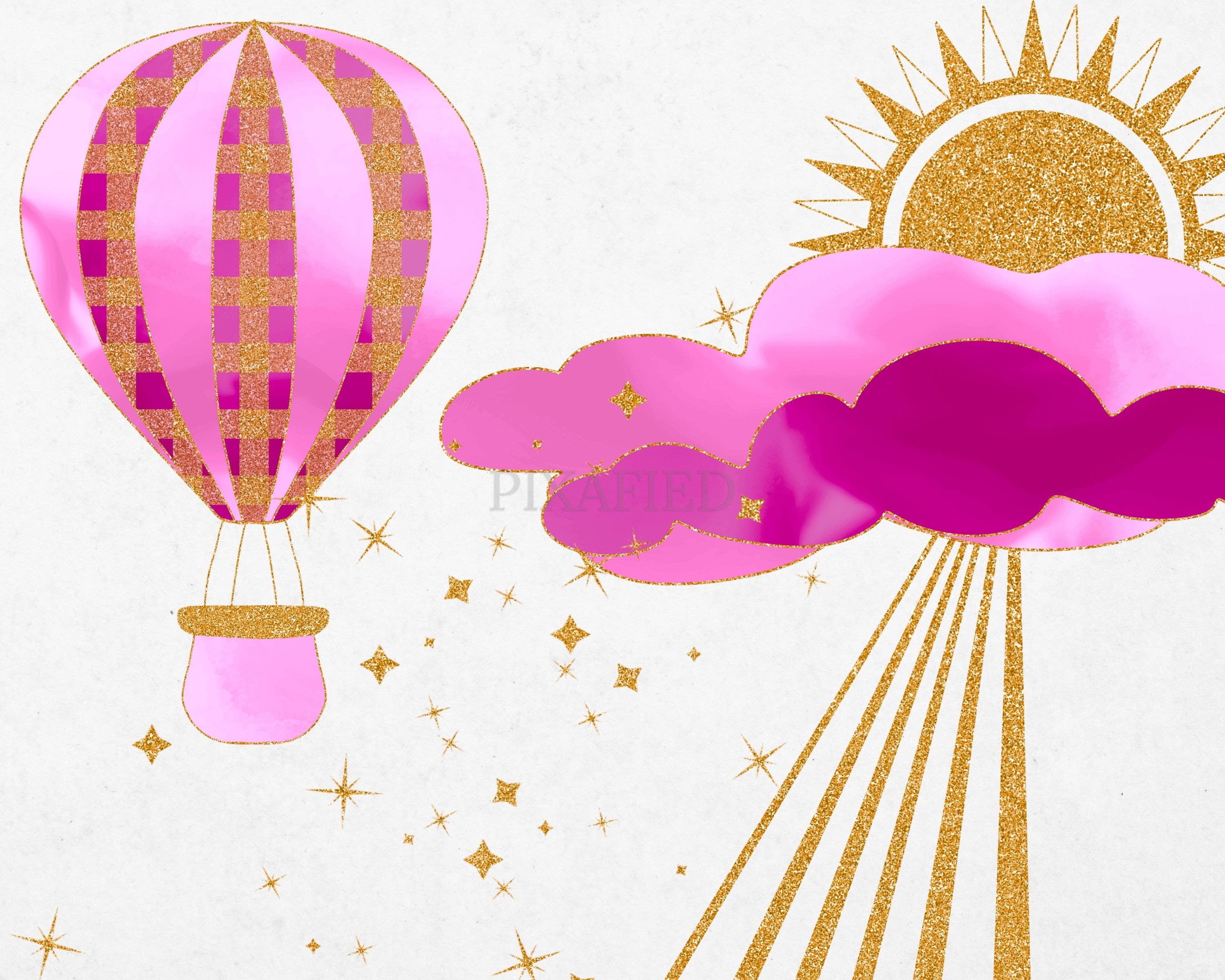 Hot Air Balloon Clip Art Pink Watercolor Hot Air Balloons - Etsy Australia