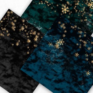 Falling Snowflake Digital Paper, Gold Glitter Snowflakes, Blue Winter ...