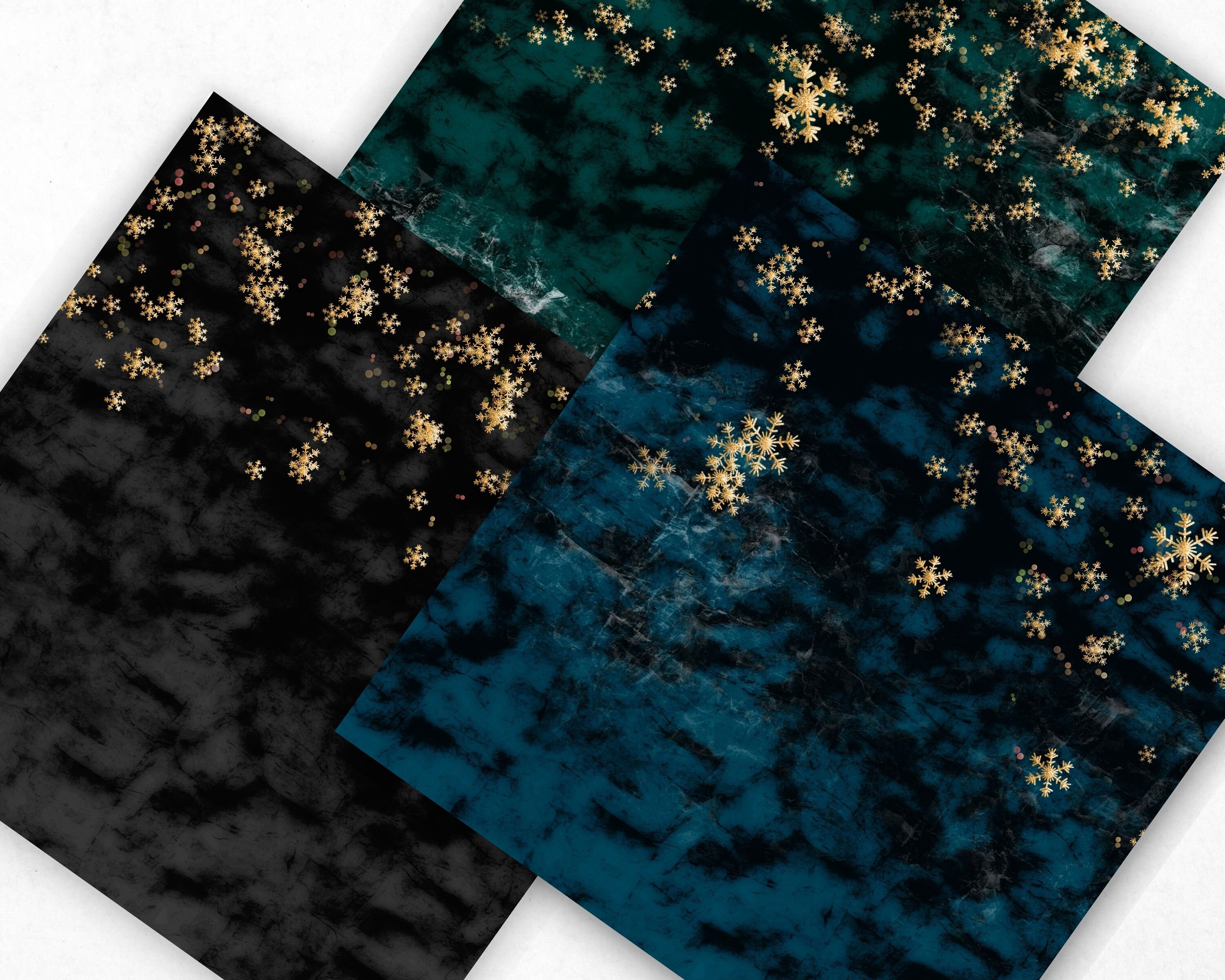 Falling Snowflake Digital Paper, Gold Glitter Snowflakes, Blue Winter ...