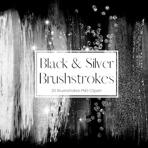 Black and Silver Glitter and Foil Brushstroke Clipart, Sparkling Brush ...