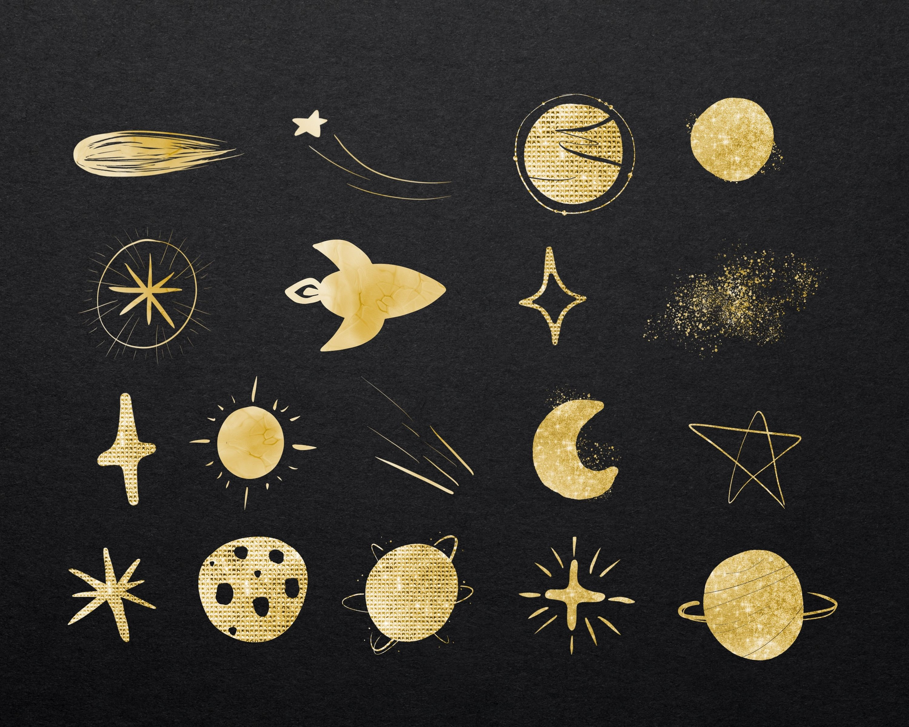Gold Galaxy Clipart Sparking Gold Glitter Planets Moons - Etsy