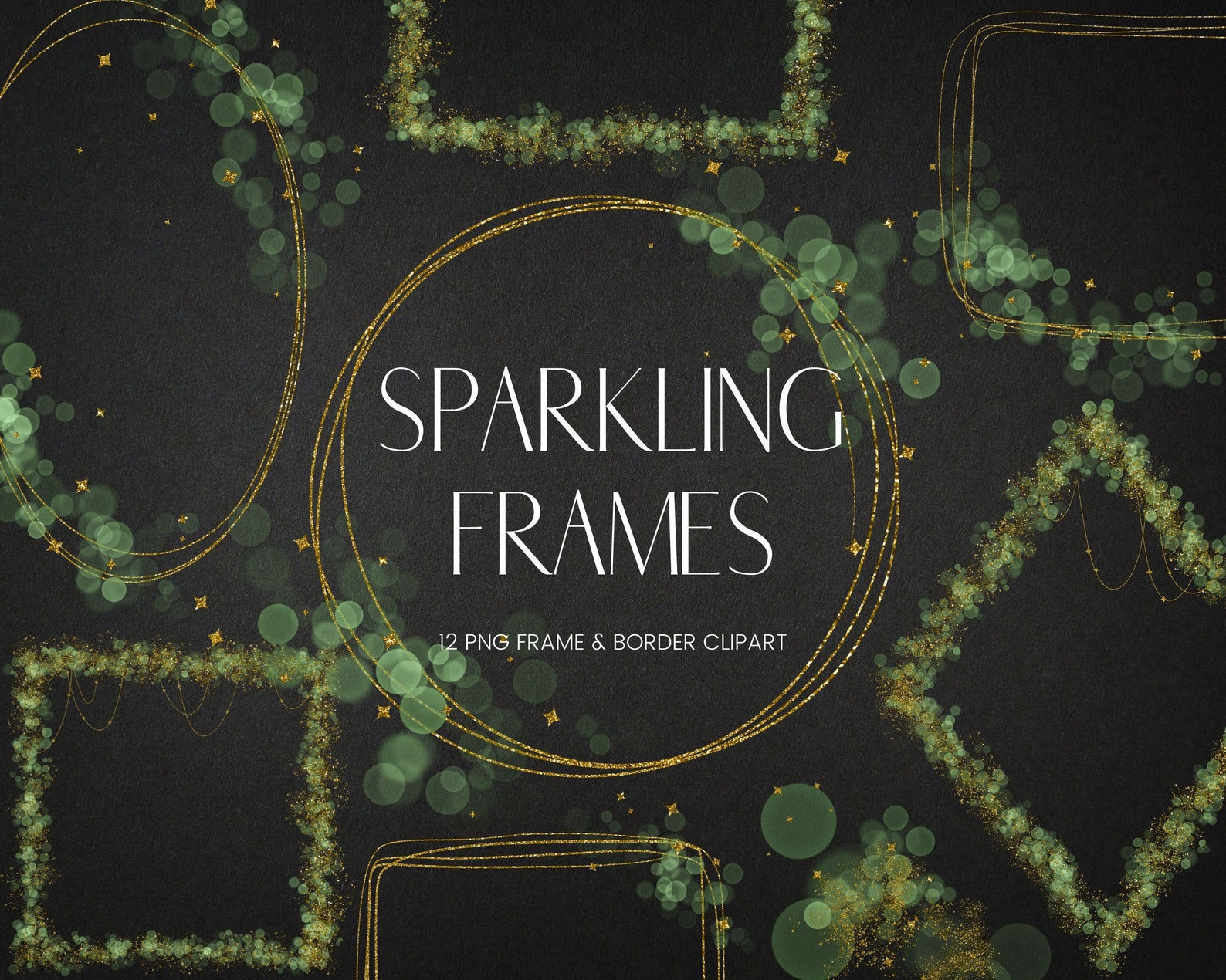 Green Sparkling Frame Clipart, Green Bokeh and Gold Glitter Borders ...