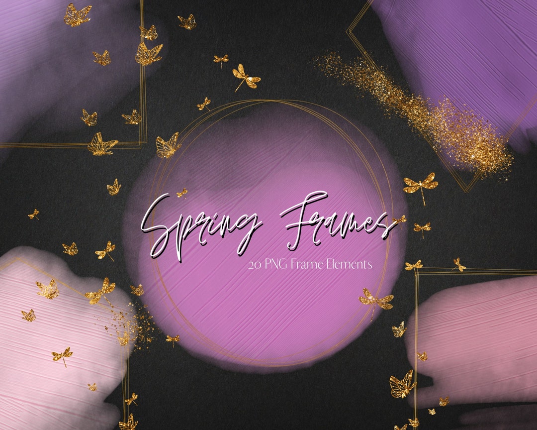 Butterfly and Dragonfly Spring Frame Clipart, Gold Frame Clip Art ...