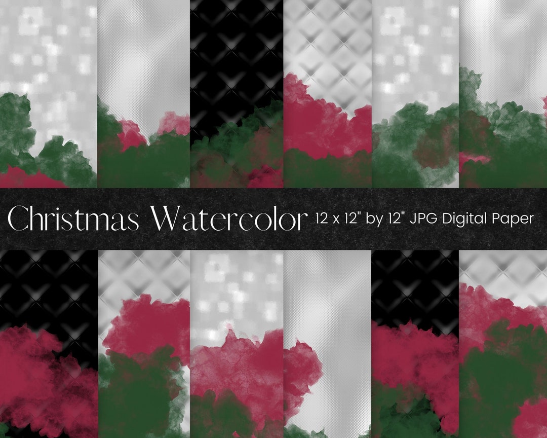 Christmas Watercolor Digital Paper, Tufted Silver Foil Pattern, Red ...
