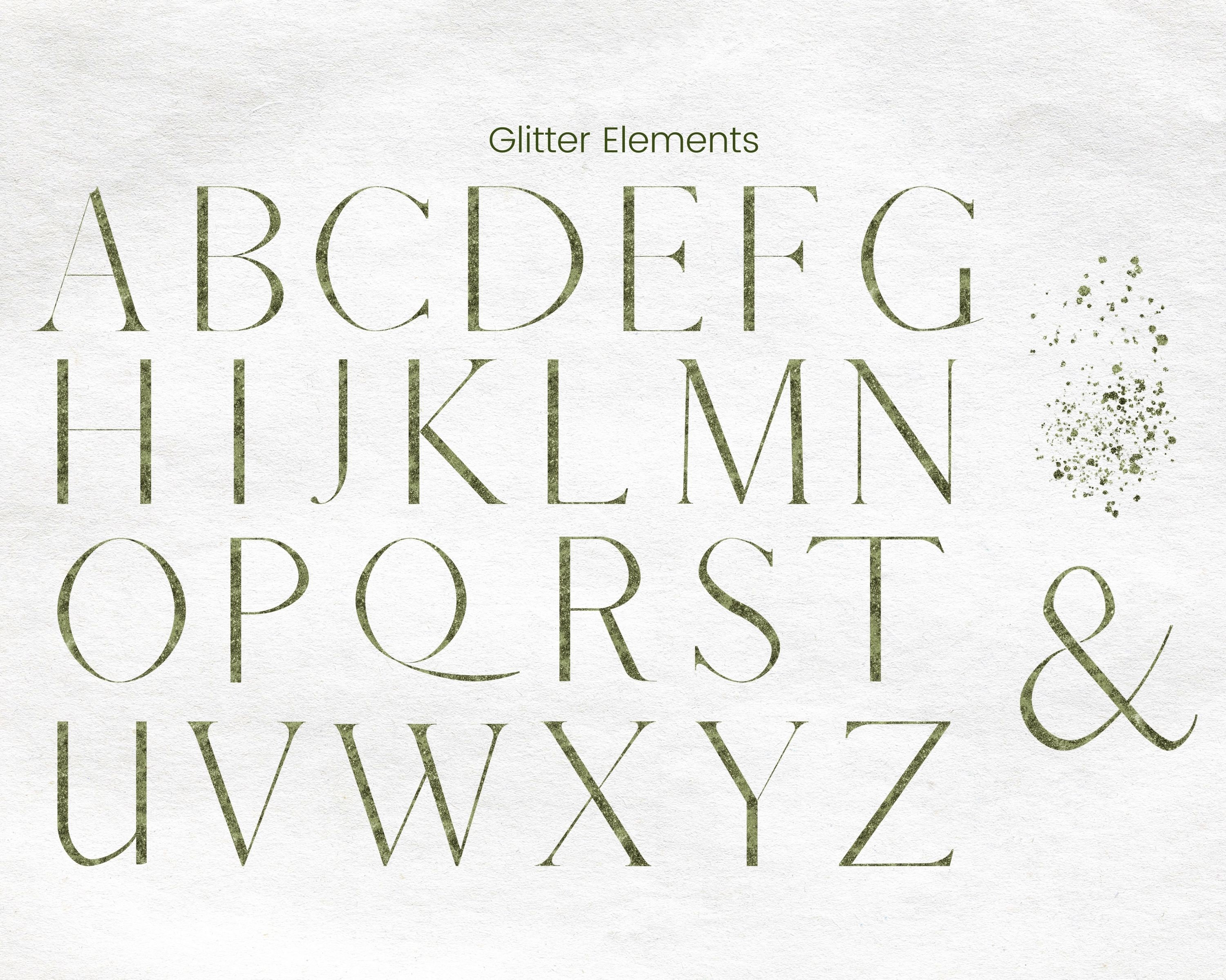 Green Glitter Monogram Clipart With Olive Leaves Glitter - Etsy Australia