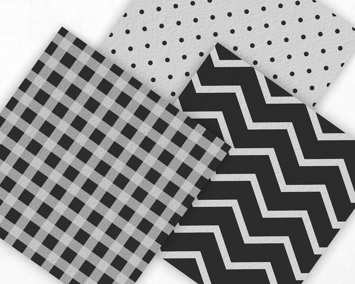 Black and Grey Pattern Digital Paper, Plaid Paper Pattern, Spot and ...