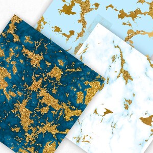 Blue Marble Pattern Digital Paper, Navy, Glitter, Black, White Marble ...