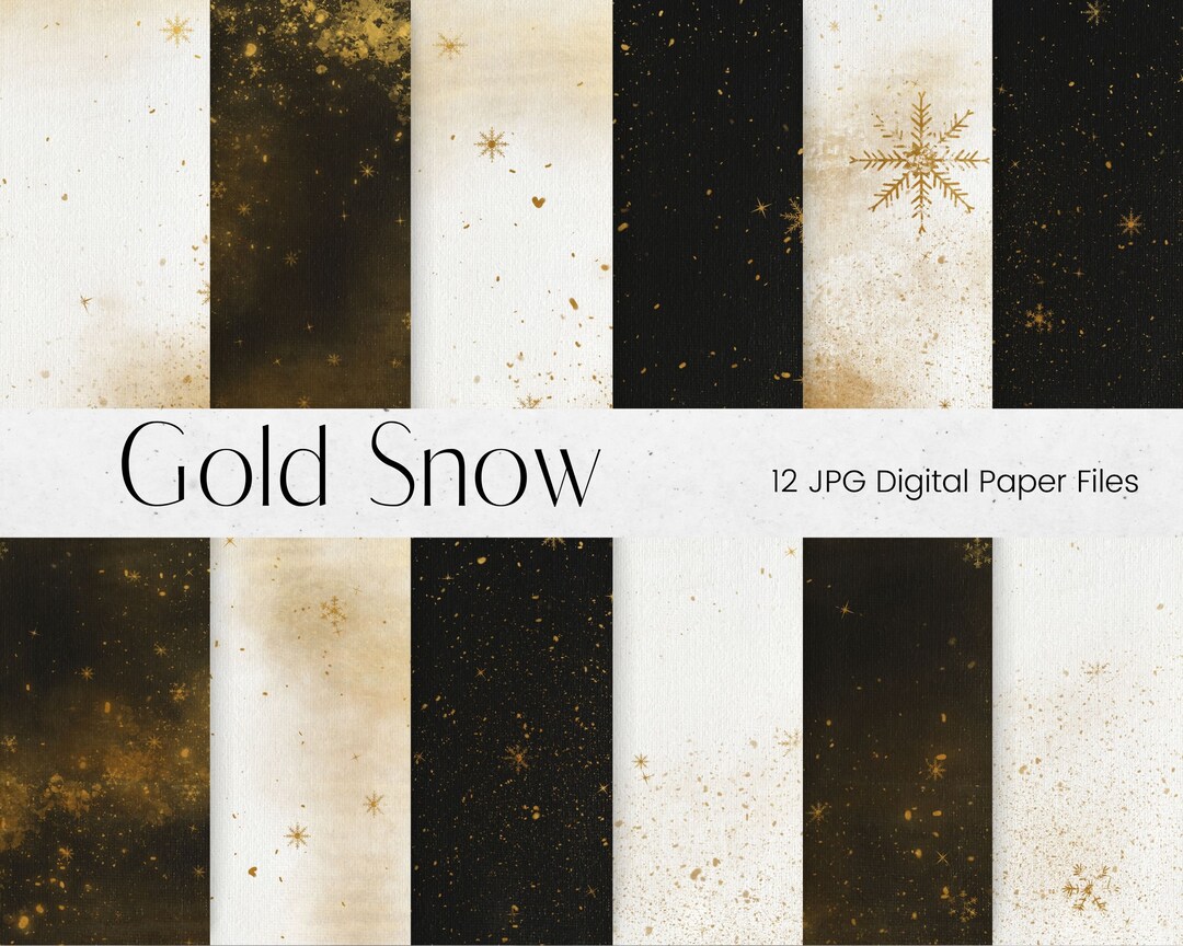 Gold Winter Snow Pattern Digital Paper, Snow Pattern, Black and White ...
