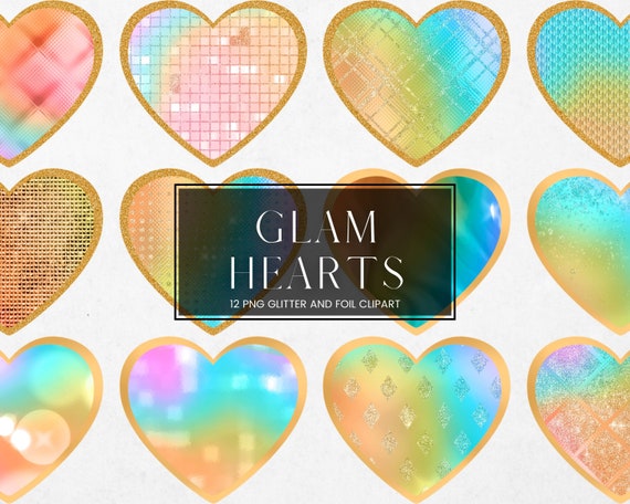 Glam Heart Clipart Sparkling Rainbow Glitter Love Heart Clip - Etsy