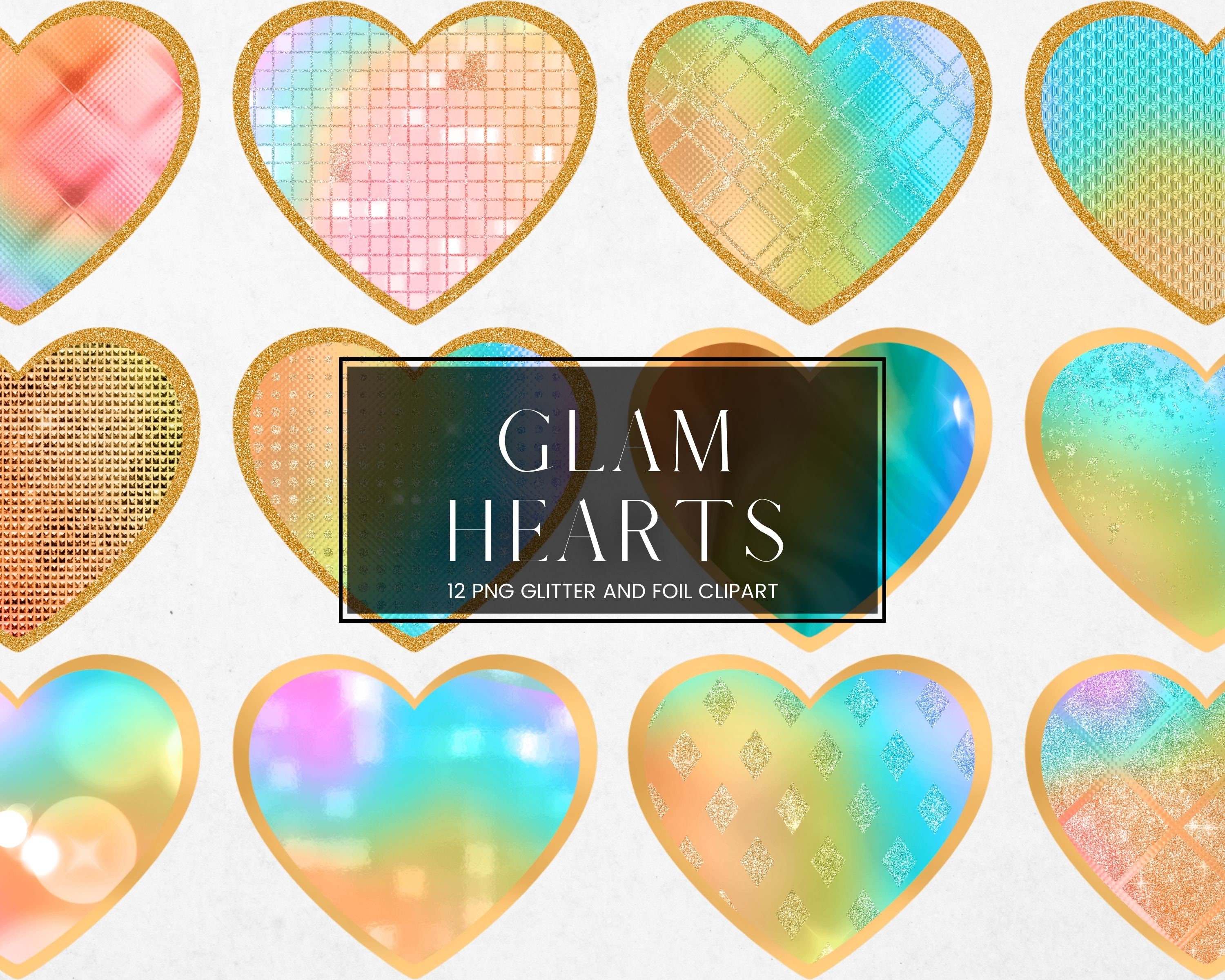 Glam Heart Clipart Sparkling Rainbow Glitter Love Heart Clip - Etsy ...