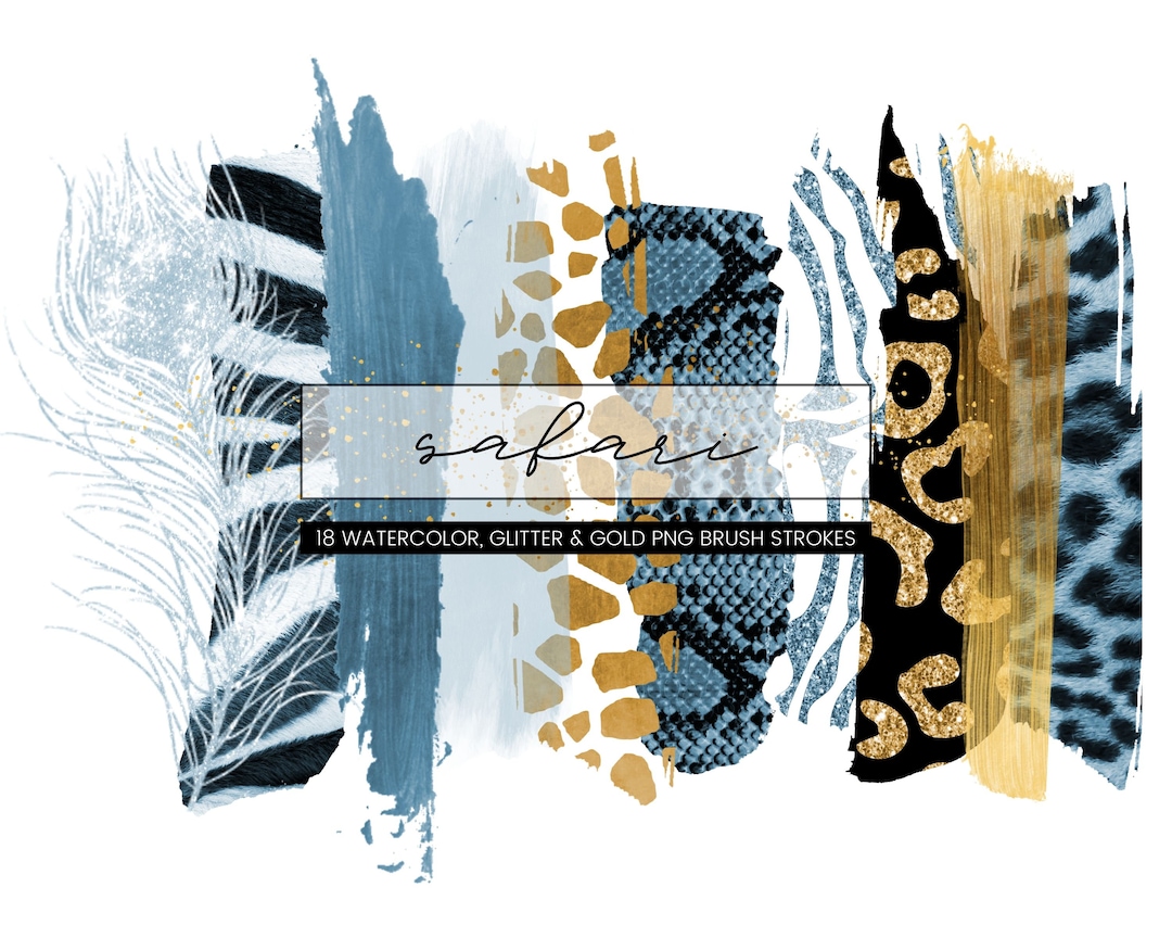 18 Safari Blue and Gold Brush Strokes Clipart, Transparent Png Animal ...