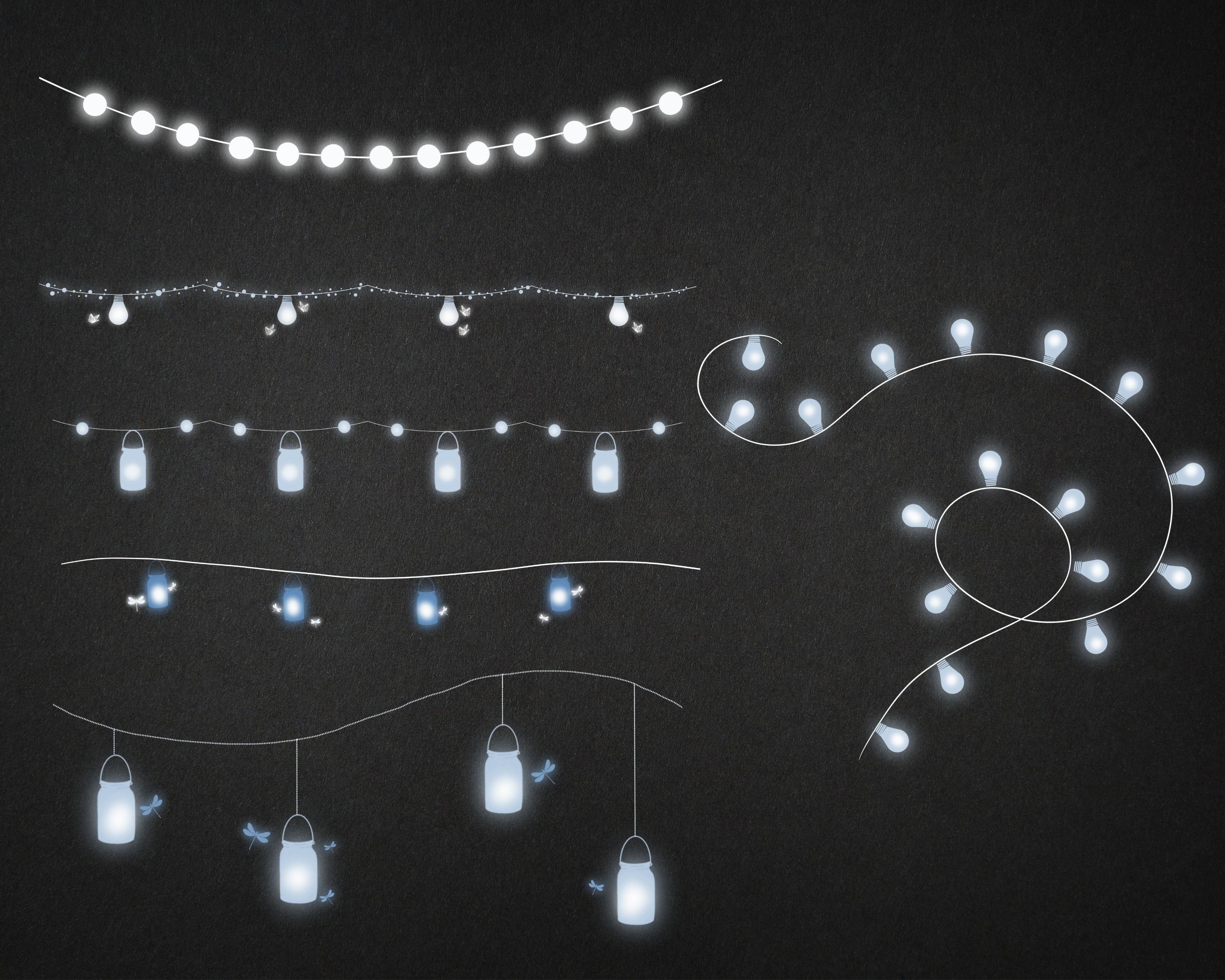 Blue Mason Jars String Lights Clipart Glow Fairy Light Clip | Etsy