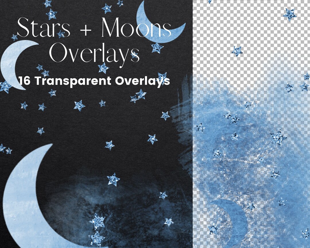 Blue Stars and Moons Overlays, Blue Glitter and Foil Star Clipart ...