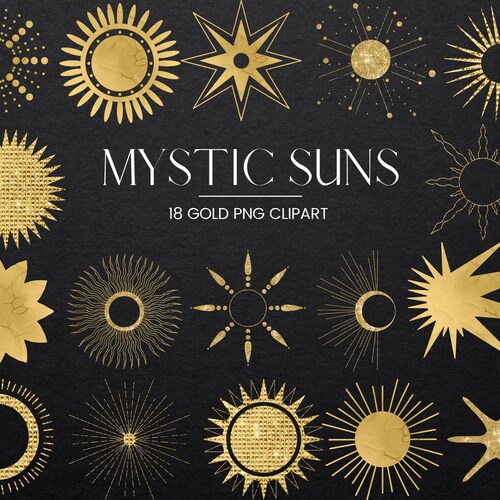 Mystical Gold Sun Clipart Gold Foil Glitter and Metal - Etsy