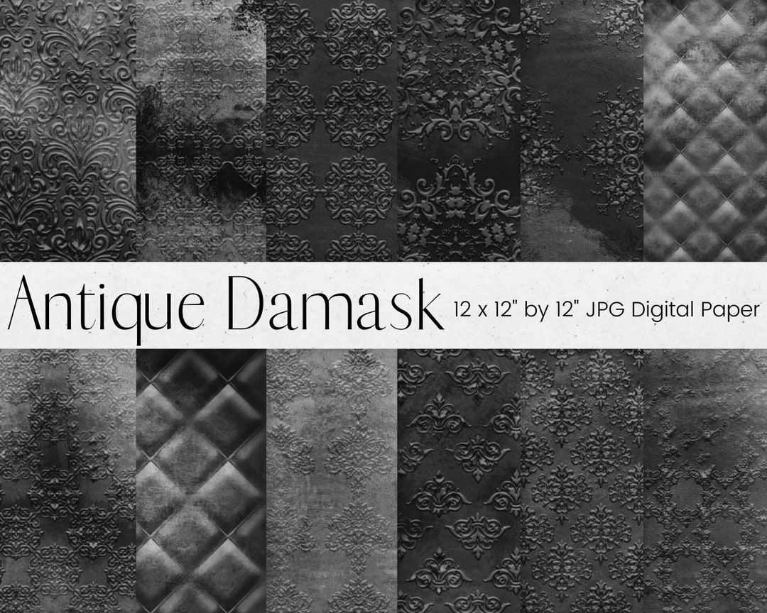 Silver Antique Damask Digital Paper, Distressed Grunge Texture ...