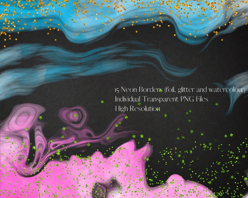 Neon Borders Clipart Glitter Star Liquid Borders Watercolour - Etsy