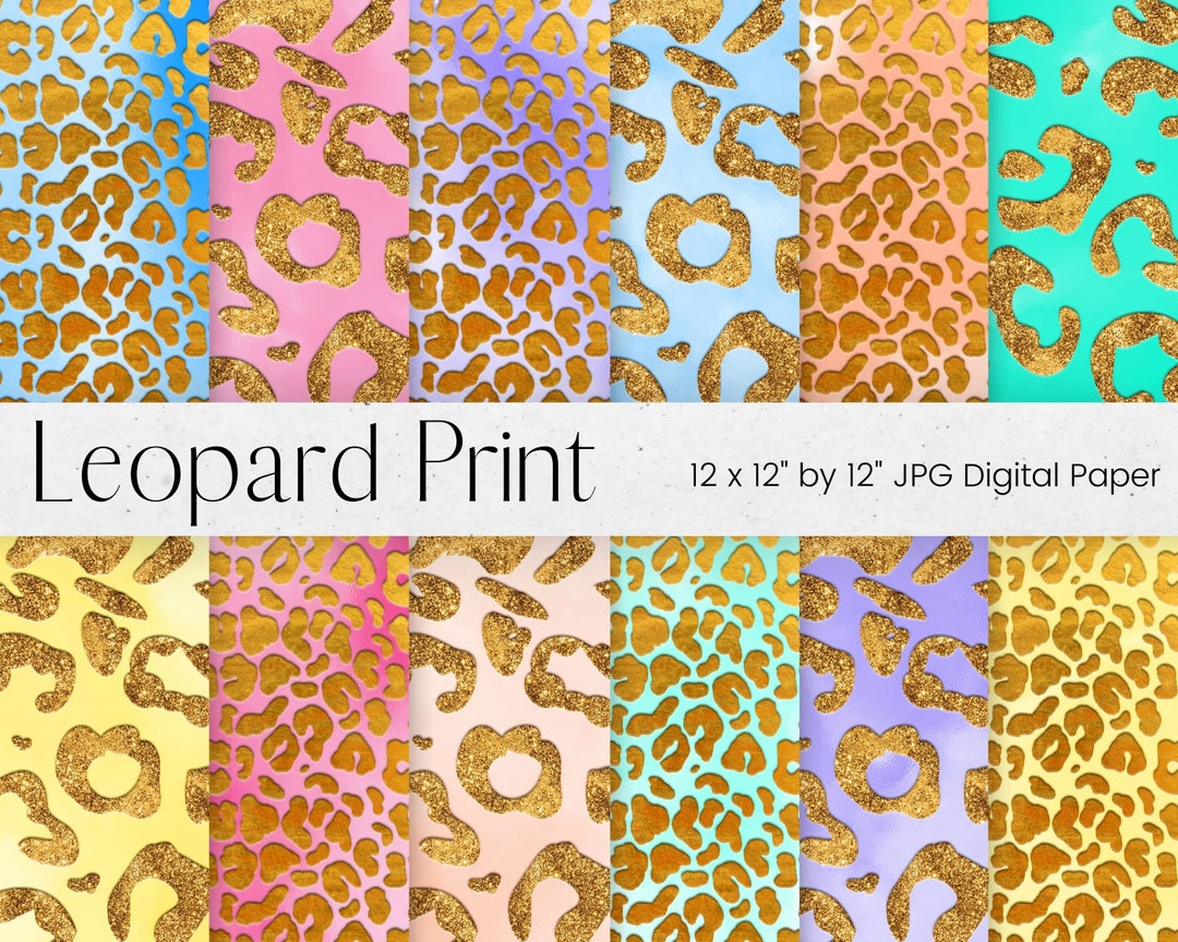 Gold Leopard Print Digital Paper, Glitter Animal Print Pattern ...