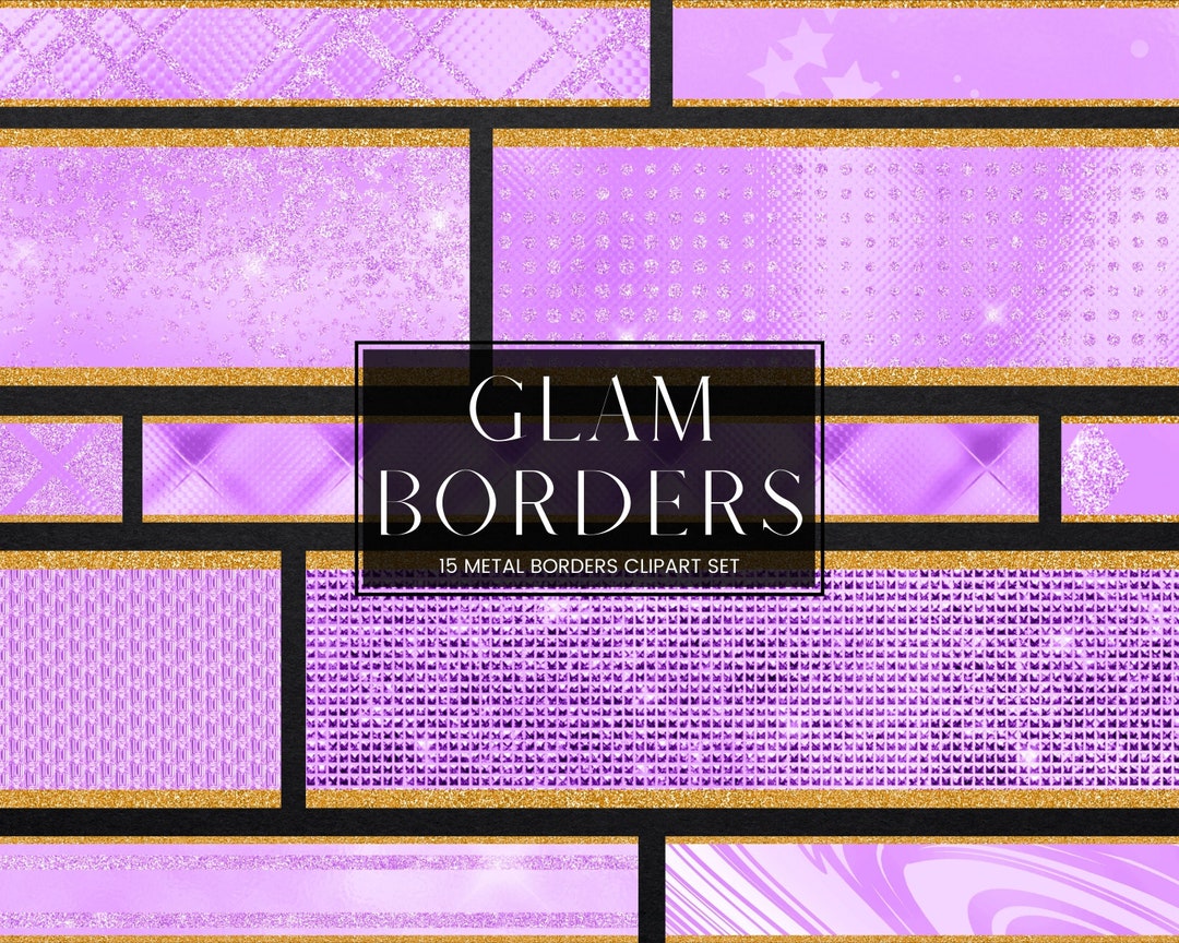 Purple Glitter Glam Border Clipart, Luxury Gold Glitter Metal Foil PNG ...