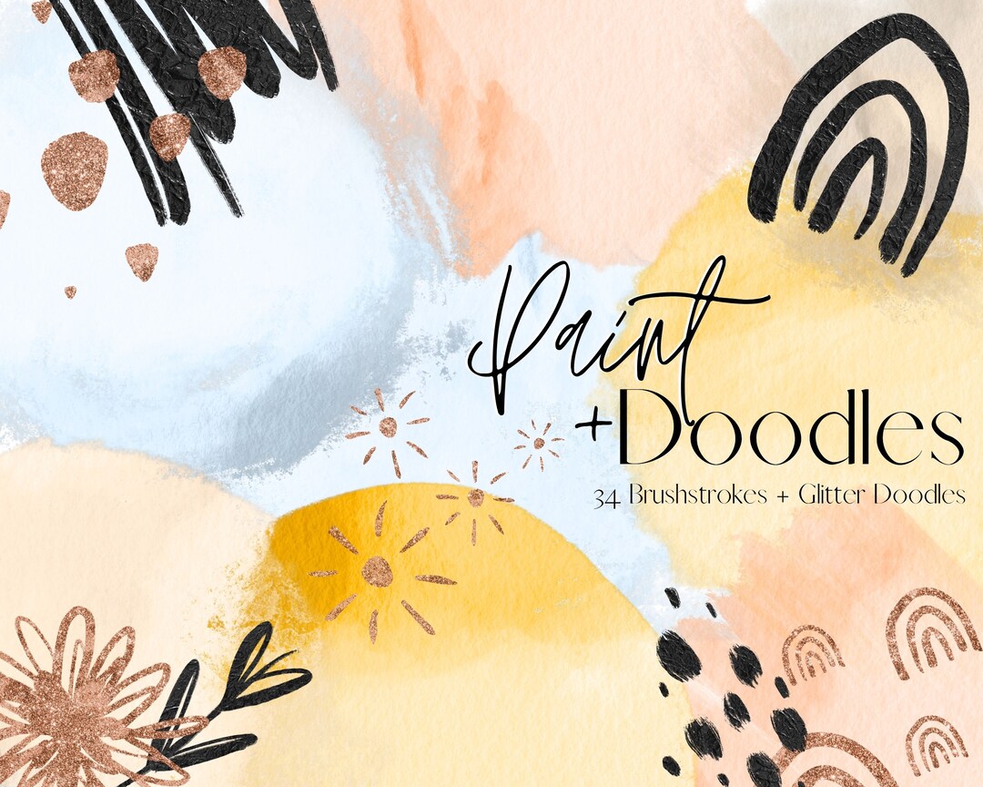 34 Colourful Paint and Glitter Doodle Clipart, PNG Blue Orange Beige ...
