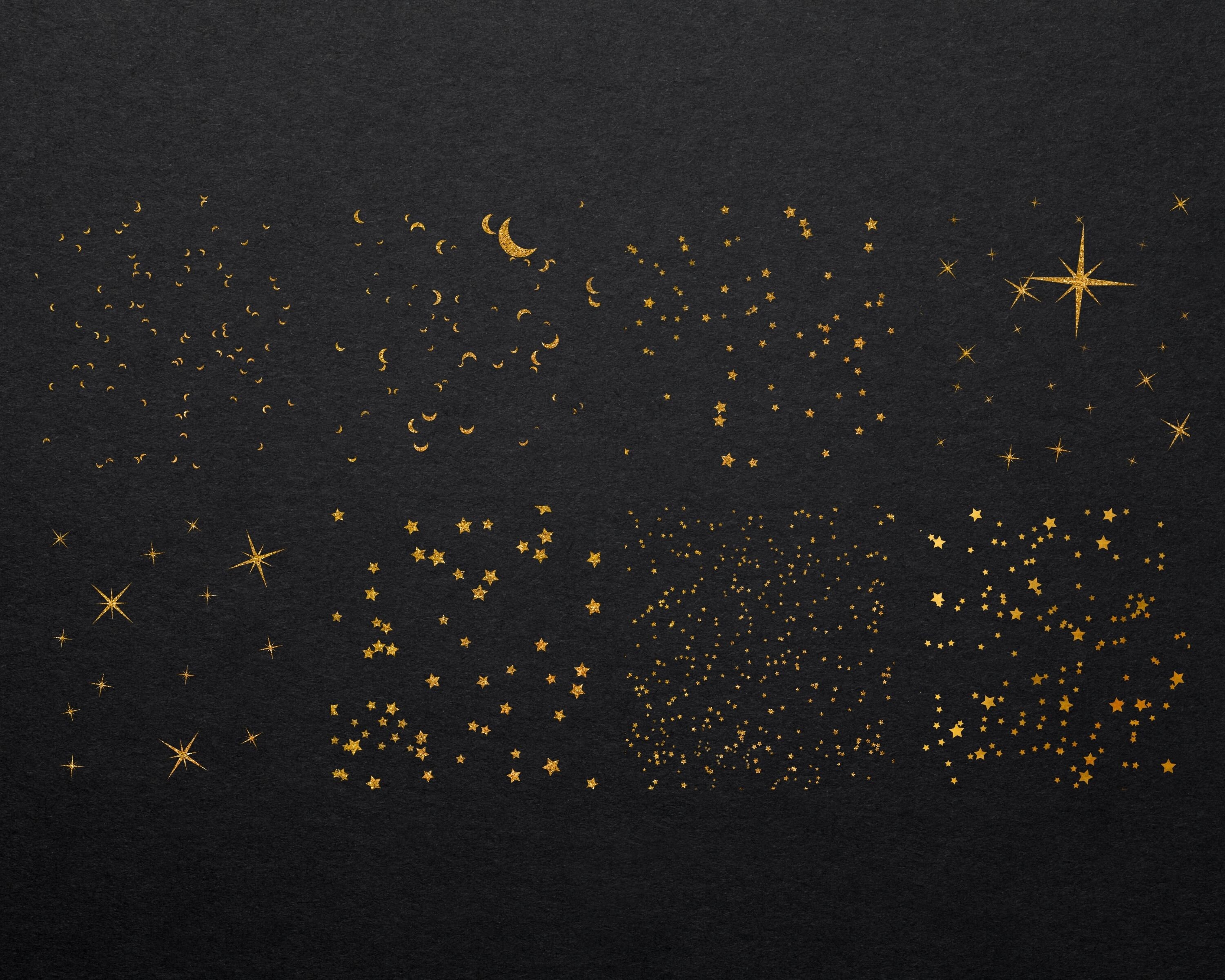 Gold Stars and Moons Overlays, Glitter and Foil Star Clipart, Celestial ...