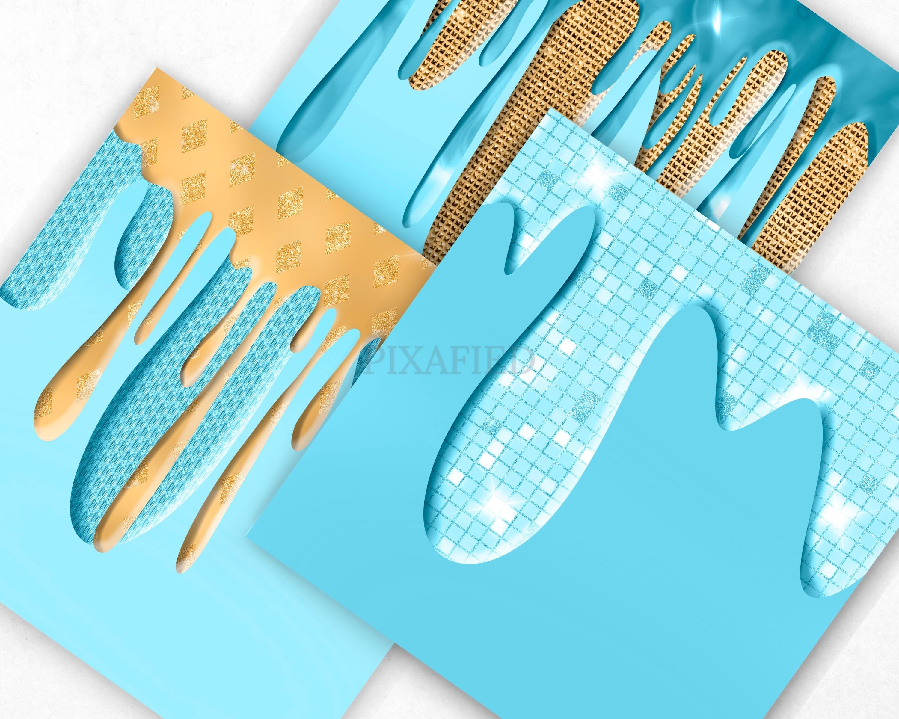 Dripping Glam Borders Digital Paper Blue and Gold Dripping - Etsy