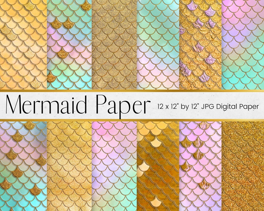 Gold Mermaid Scales Paper Pattern, Rainbow Glitter Scrapbook Paper ...