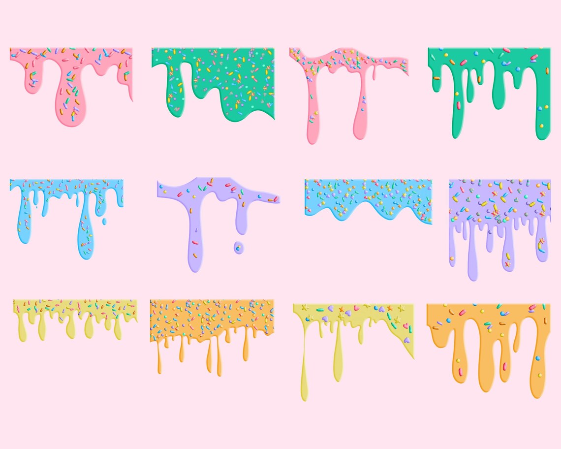 Dripping Frosting With Sprinkles Clipart Pink Blue Yellow - Etsy