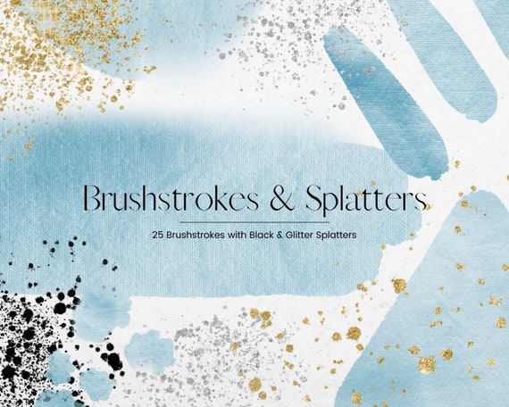 Blue Watercolor Brush Stroke Clip Art PNG Gold Glitter | Etsy