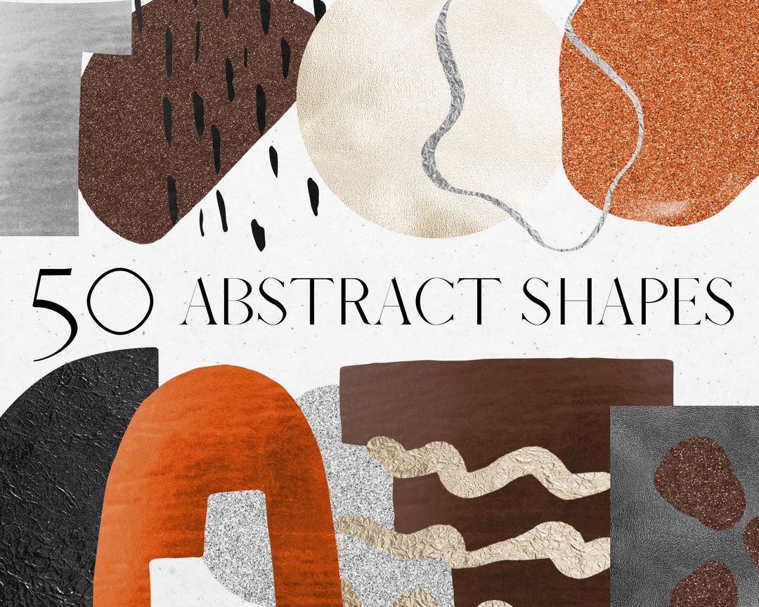 50 Metal Foil and Glitter Abstract Shape Elements Clip Art, Gold Modern ...