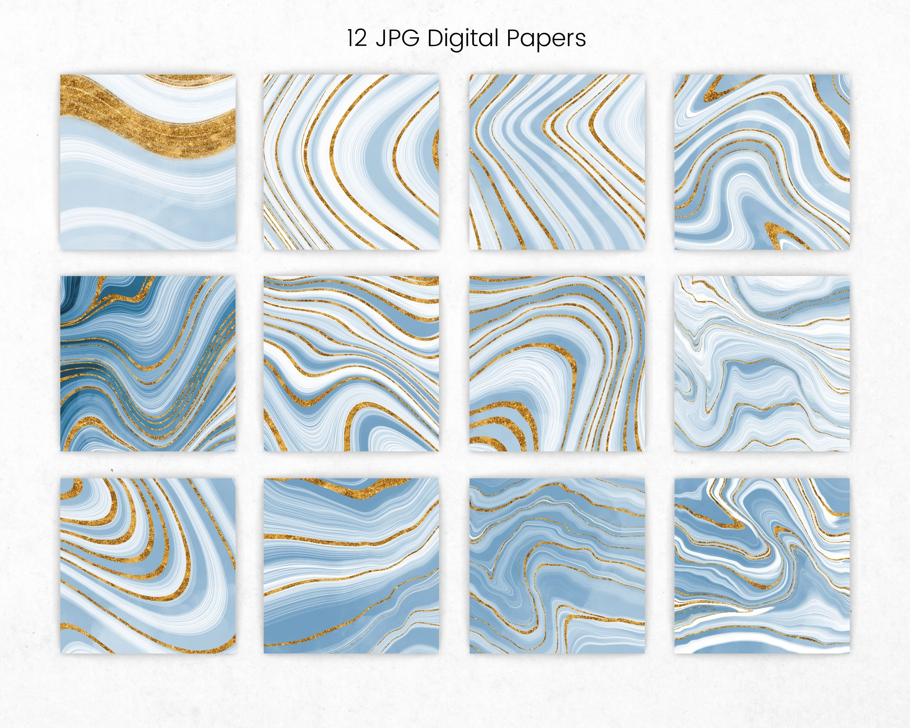 Blue Agate Digital Paper Gold Glitter and Agate Pattern - Etsy