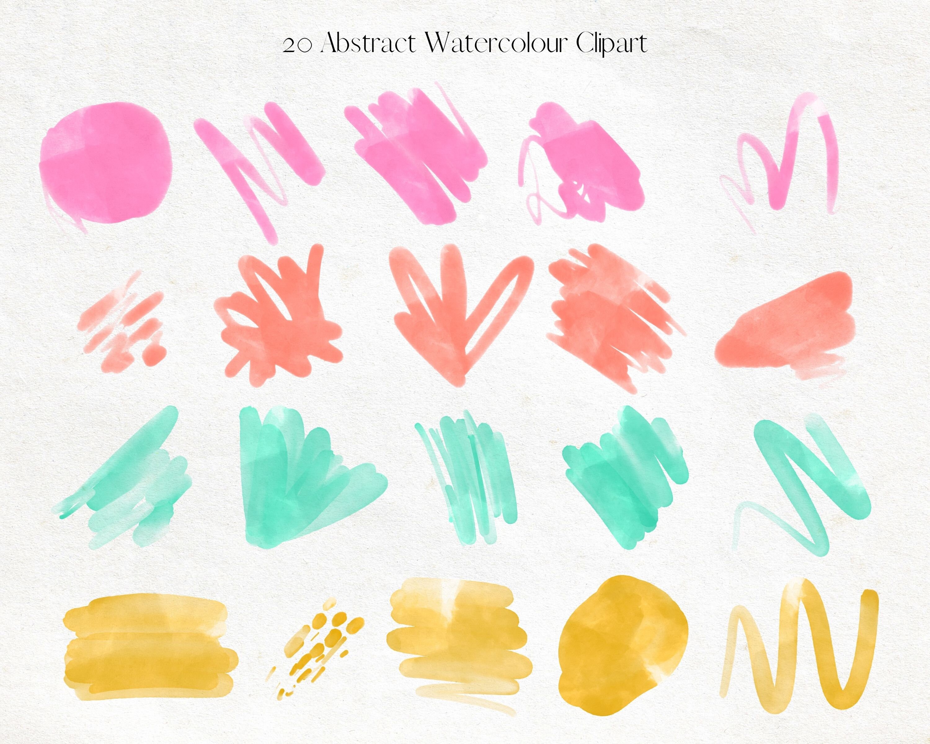 Abstract Watercolour Clipart Pink Green Yellow Modern | Etsy