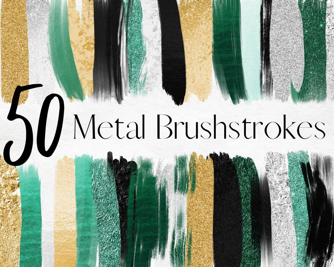 50 Green Metal Glitter Brush Stroke Clipart, Gold Glitter Clip Art PNG ...
