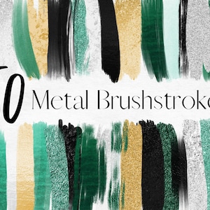 50 Green Metal Glitter Brush Stroke Clipart, Gold Glitter Clip Art PNG ...