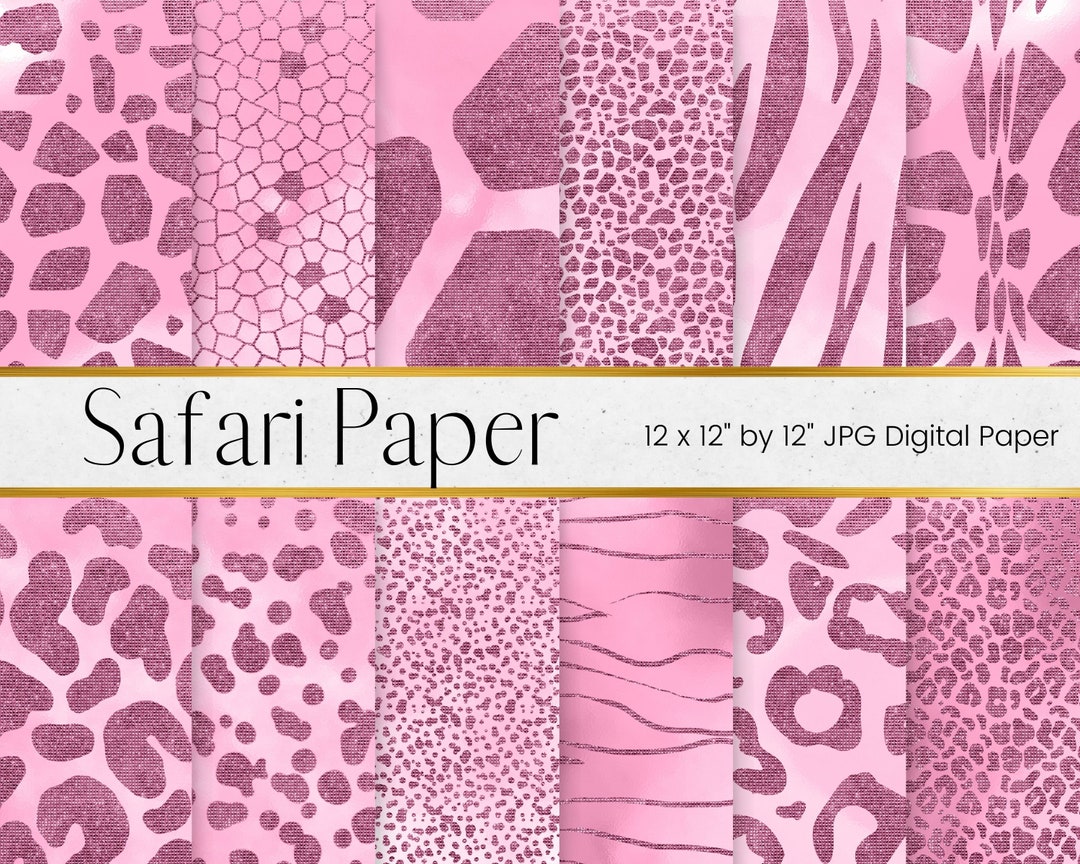 Pink Safari Animal Print Digital Paper, Leopard Print Pattern, Metallic ...