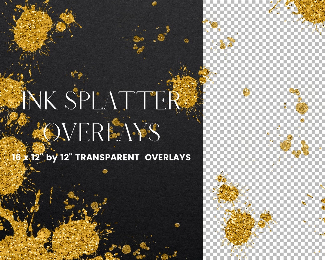 Gold Ink Splatter Overlays, Gold Foil Ink Dot Clipart, Glitter Paint ...