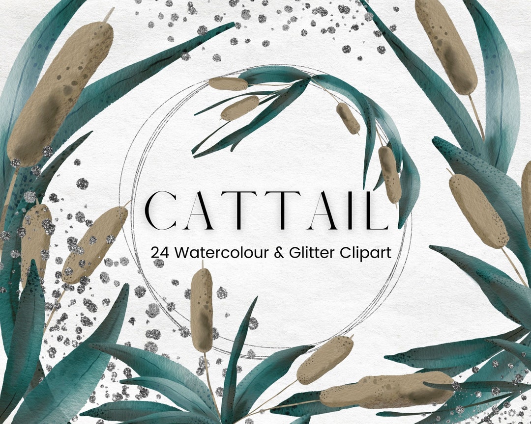 Watercolor Boho Leaf Clipart, Cattail Clip Art, Botanical Leaf and ...