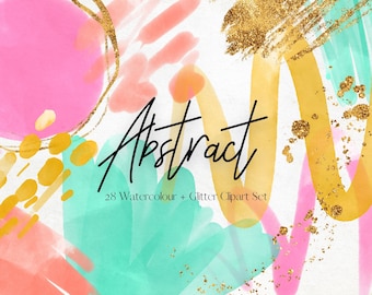 Modern Abstract Shapes Clipart, PNG Pink Blue Gold Glitter Shape ...