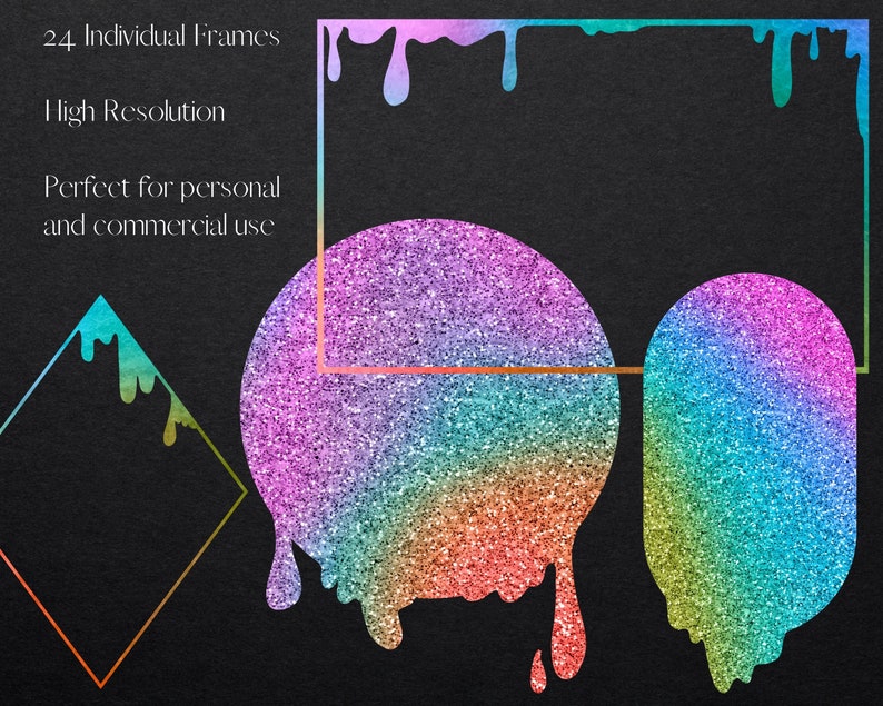 Rainbow Glitter and Foil Dripping Frame Clipart, Glitter Frame, PNG ...