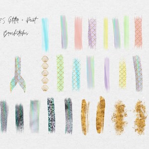 Rainbow Mermaid Brush Strokes Clipart, Gold, Pink Blue Pastel Paint ...