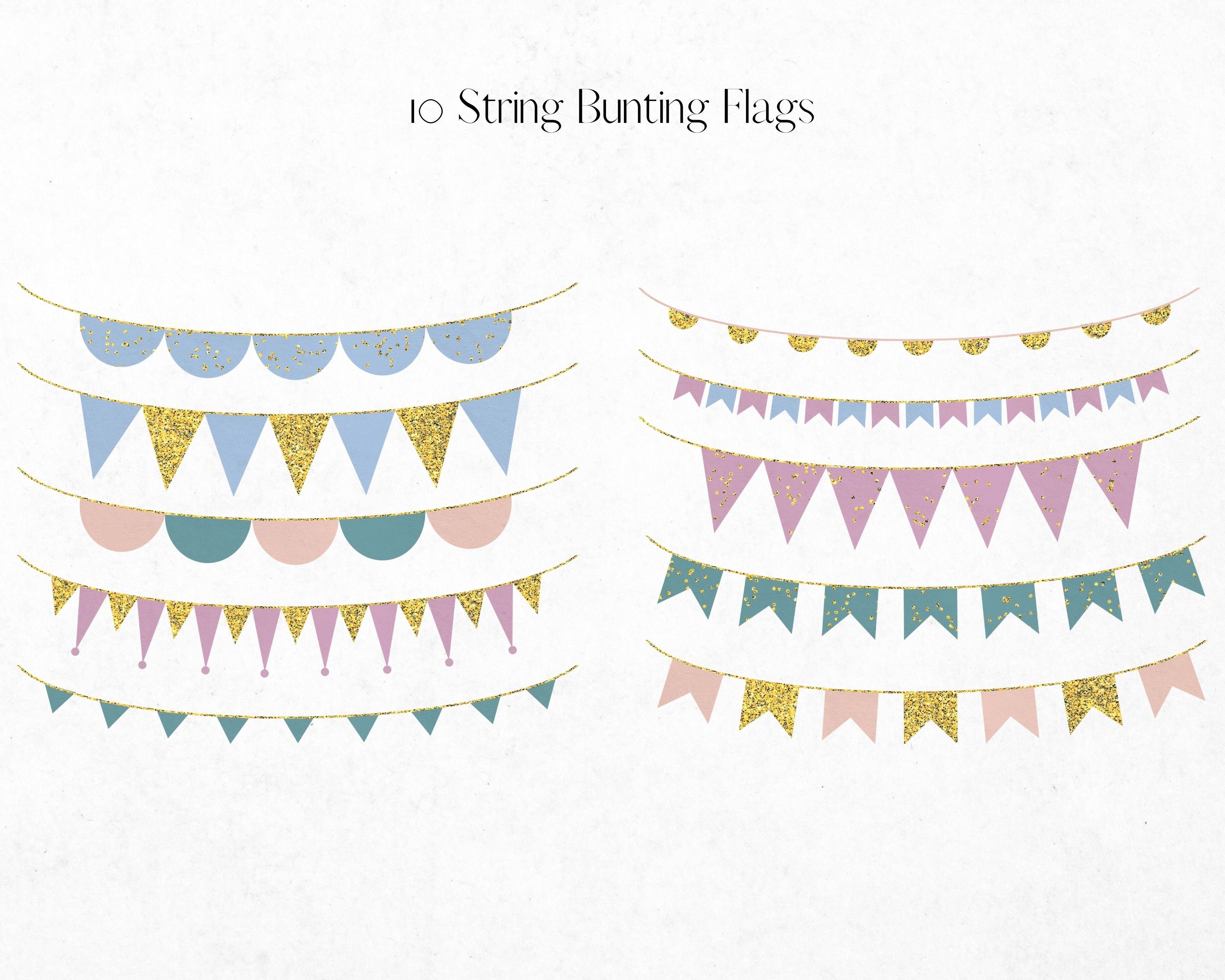 Party Decorations Clipart, Blue Bunting, Glitter Confetti, Square ...