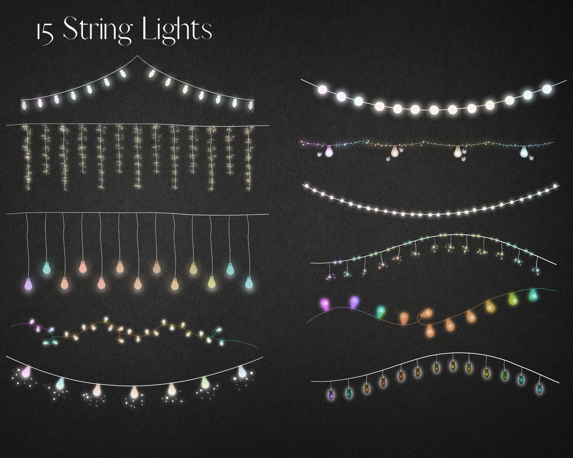 Rainbow Mason Jars String Lights Clipart, Glow Fairy Light Clip Art ...