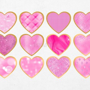 Glam Heart Clipart, Sparkling Pink Glitter Love Heart Clip Art, Gold ...
