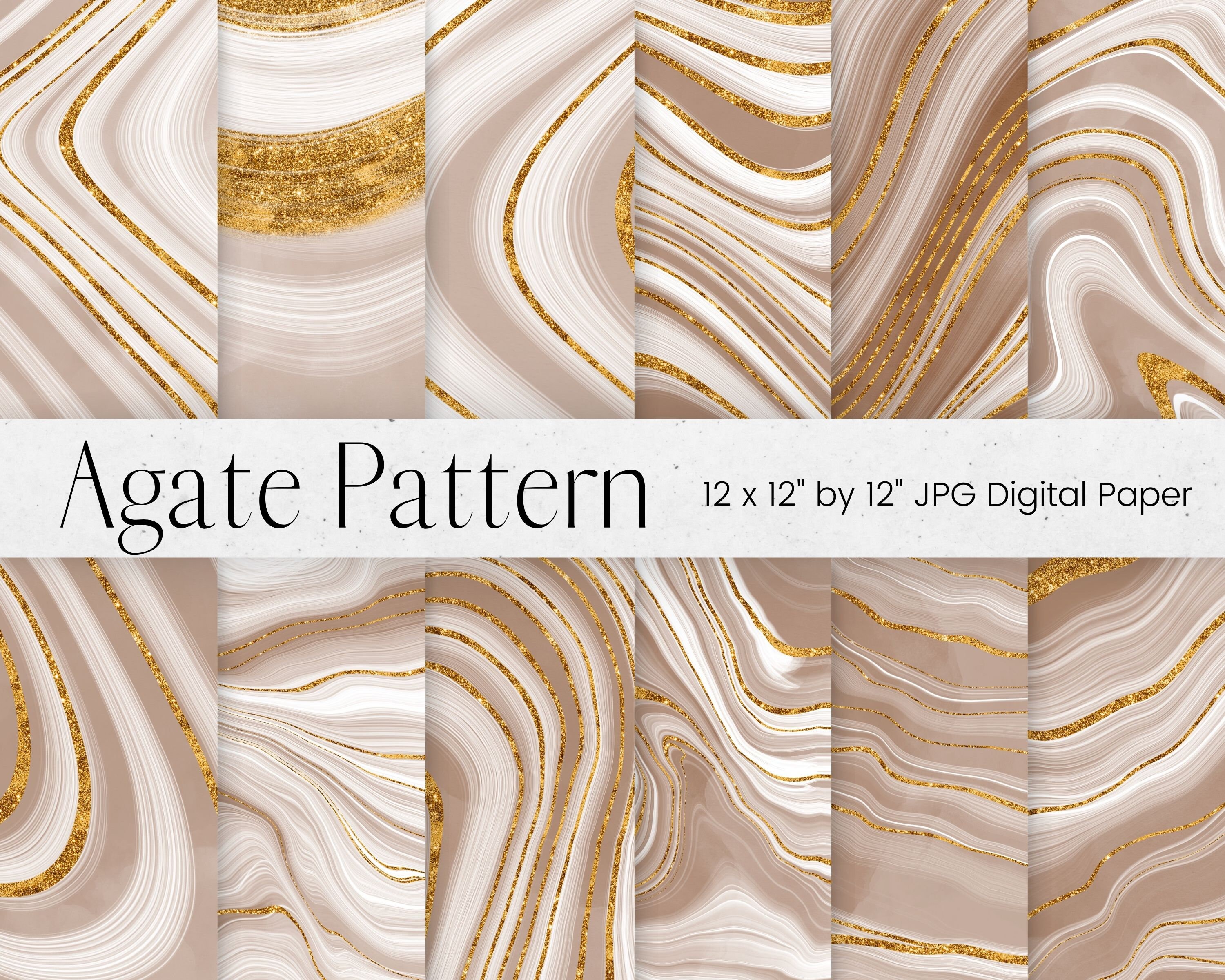 Beige Agate Digital Paper, Gold Glitter and Agate Pattern Background ...
