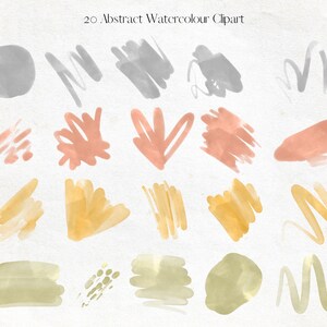 Abstract Watercolour Clipart, Grey, Green, Yellow Modern Watercolour ...