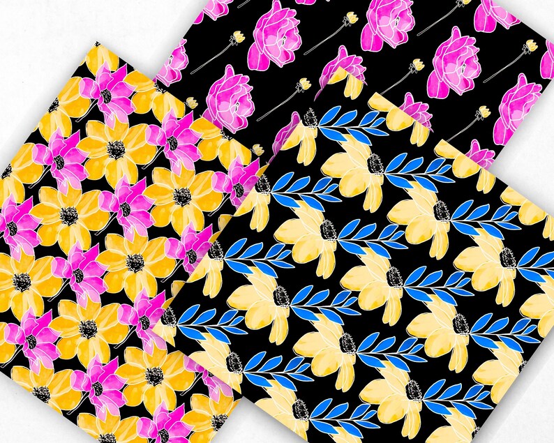 Watercolour Flower Pattern Digital Paper Pink and Orange - Etsy