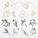 Fine Line Floral Clipart, Gold Glitter Flowers, Black Line Flowers ...
