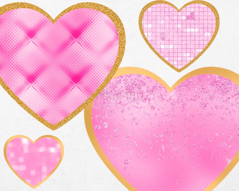 Glam Heart Clipart, Sparkling Pink Glitter Love Heart Clip Art, Gold ...