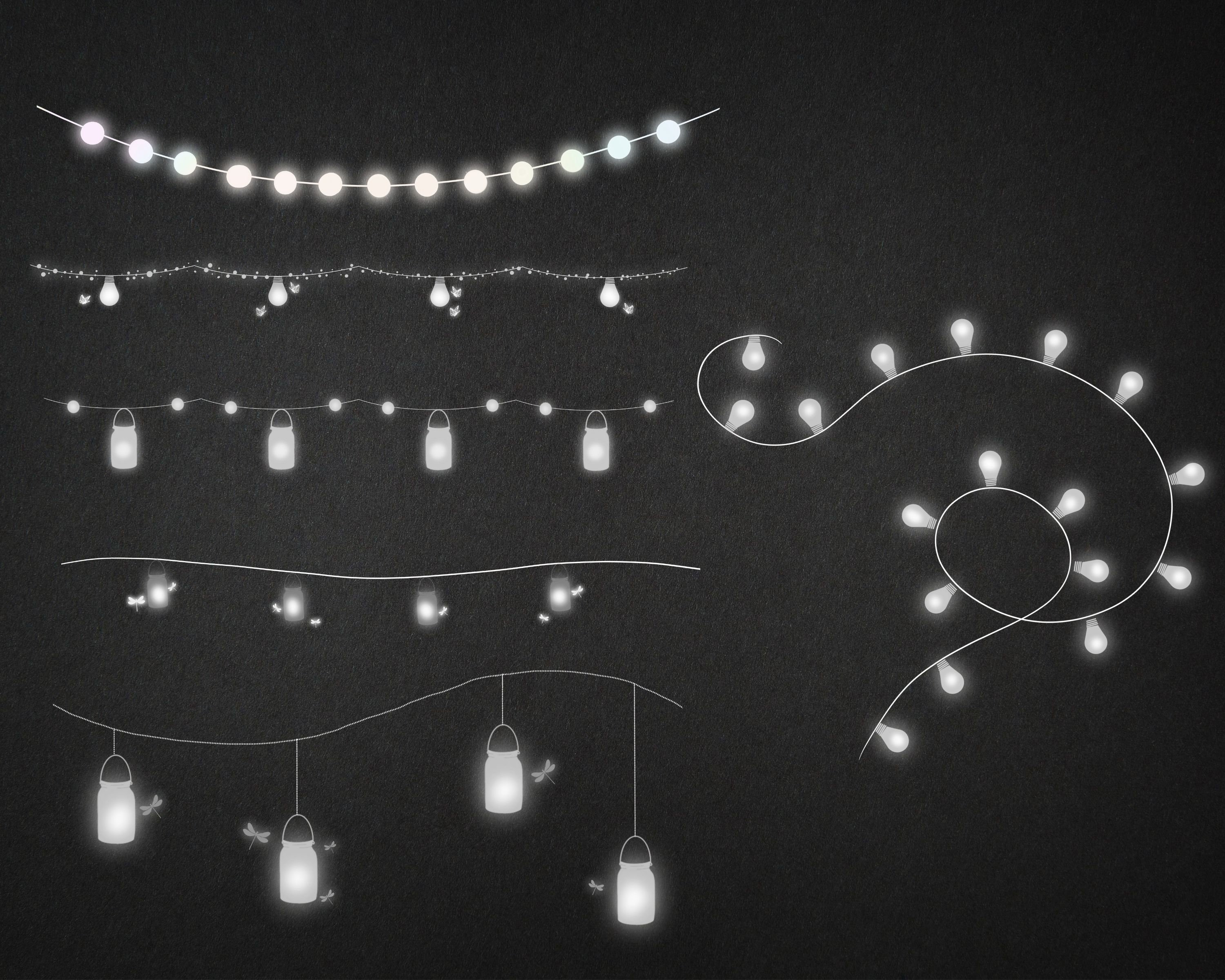 White Mason Jars String Lights Clipart Glow Fairy Light Clip - Etsy