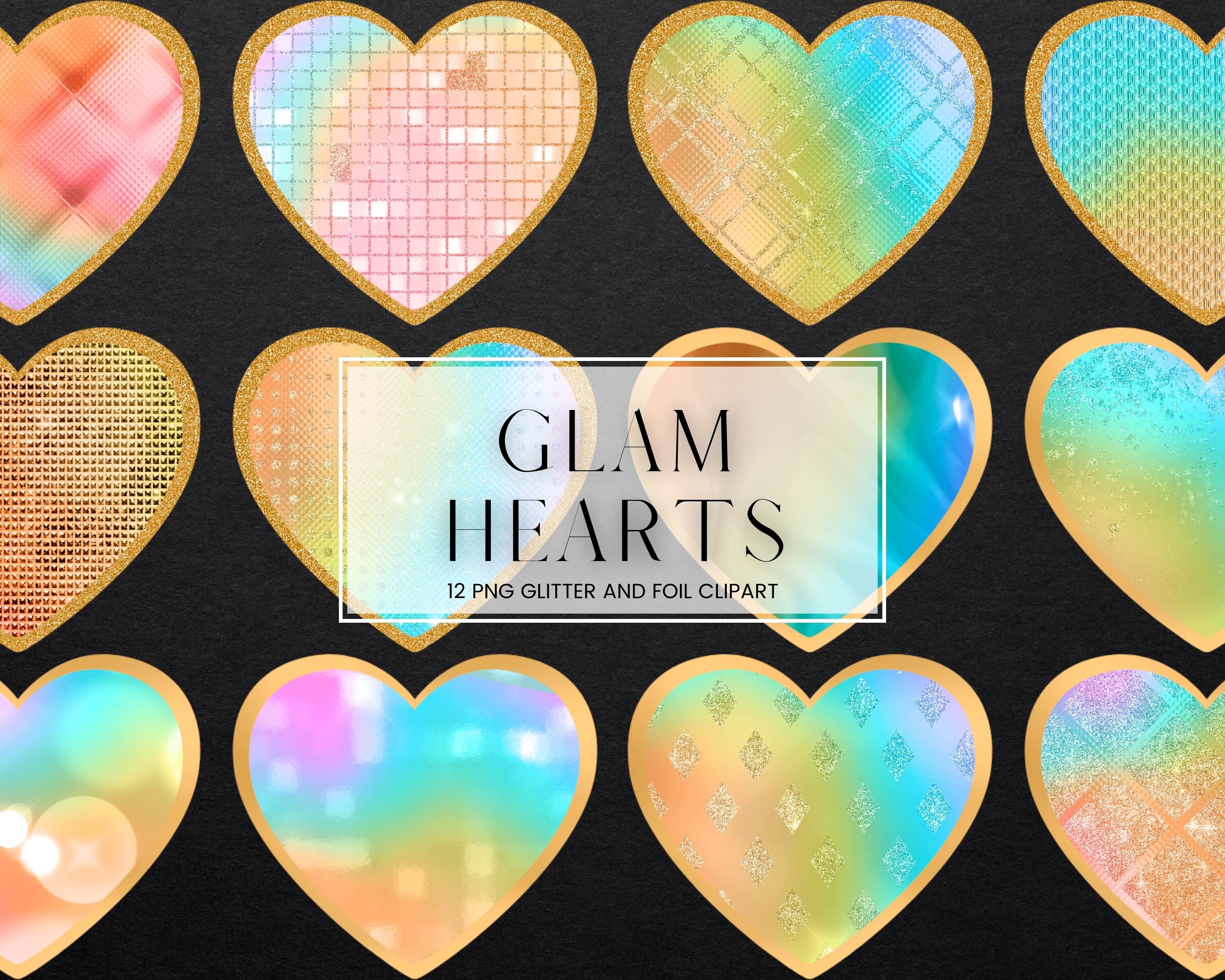 Glam Heart Clipart Sparkling Rainbow Glitter Love Heart Clip | Etsy ...